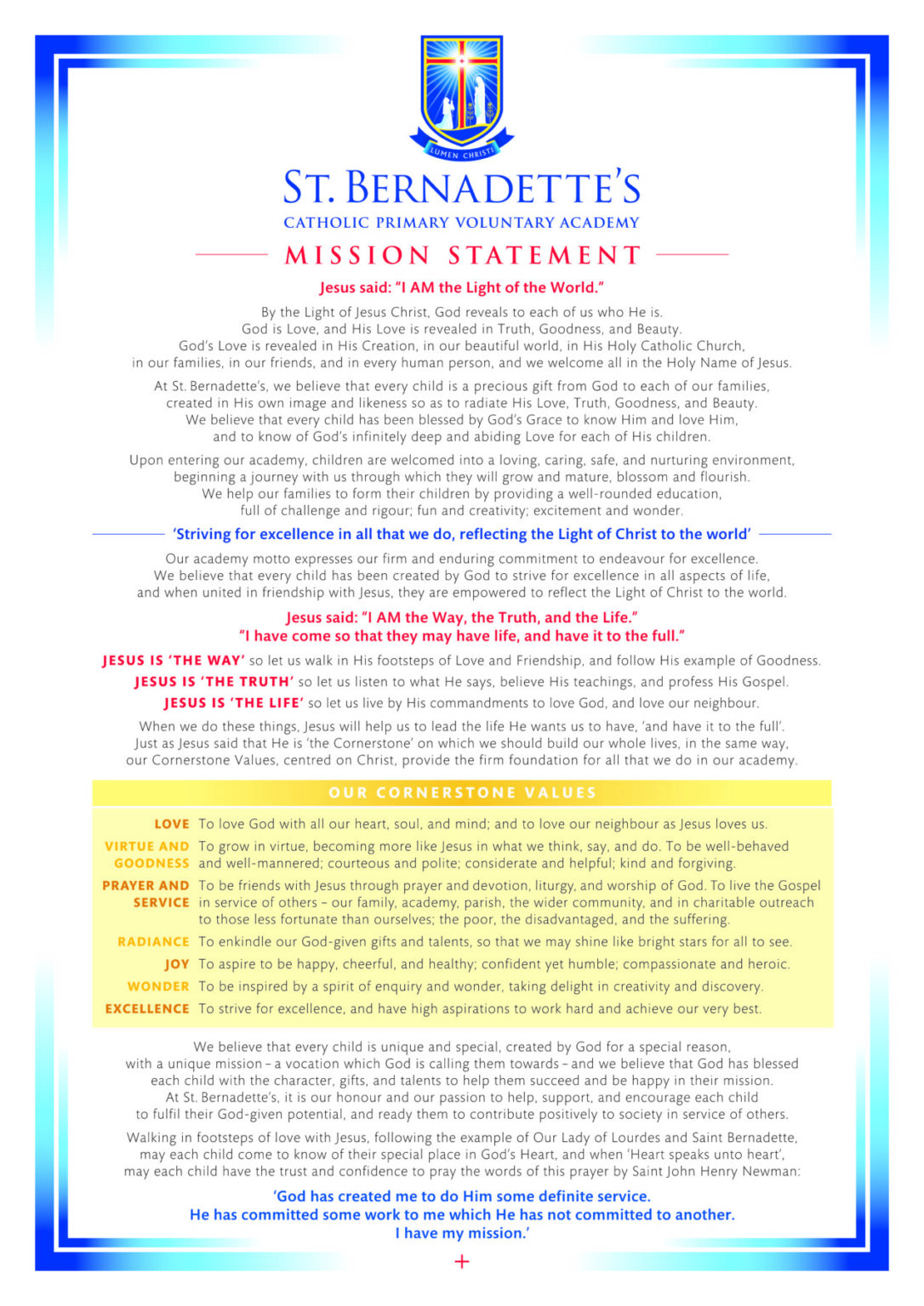 Our Mission Statement - St Bernadette's Catholic Voluntary Academy ...