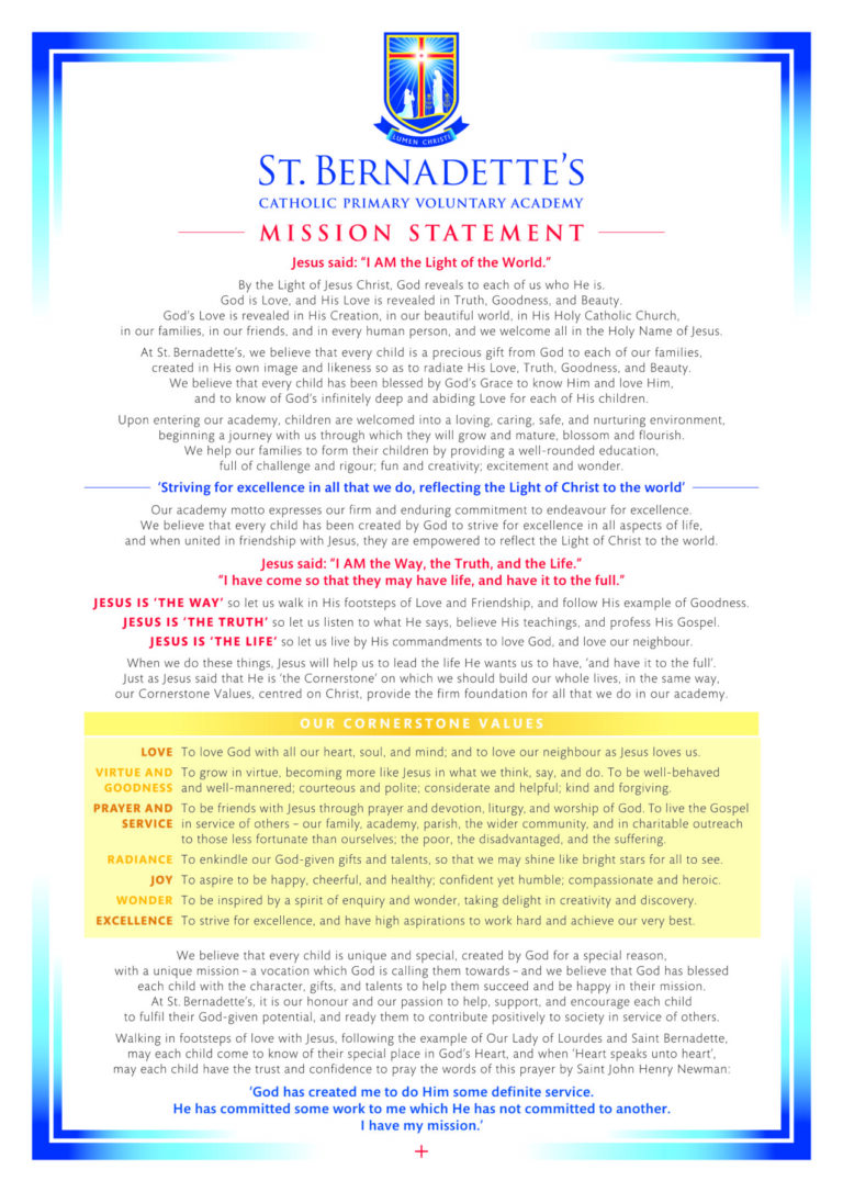 Our Mission Statement - St Bernadette's Catholic Voluntary Academy ...